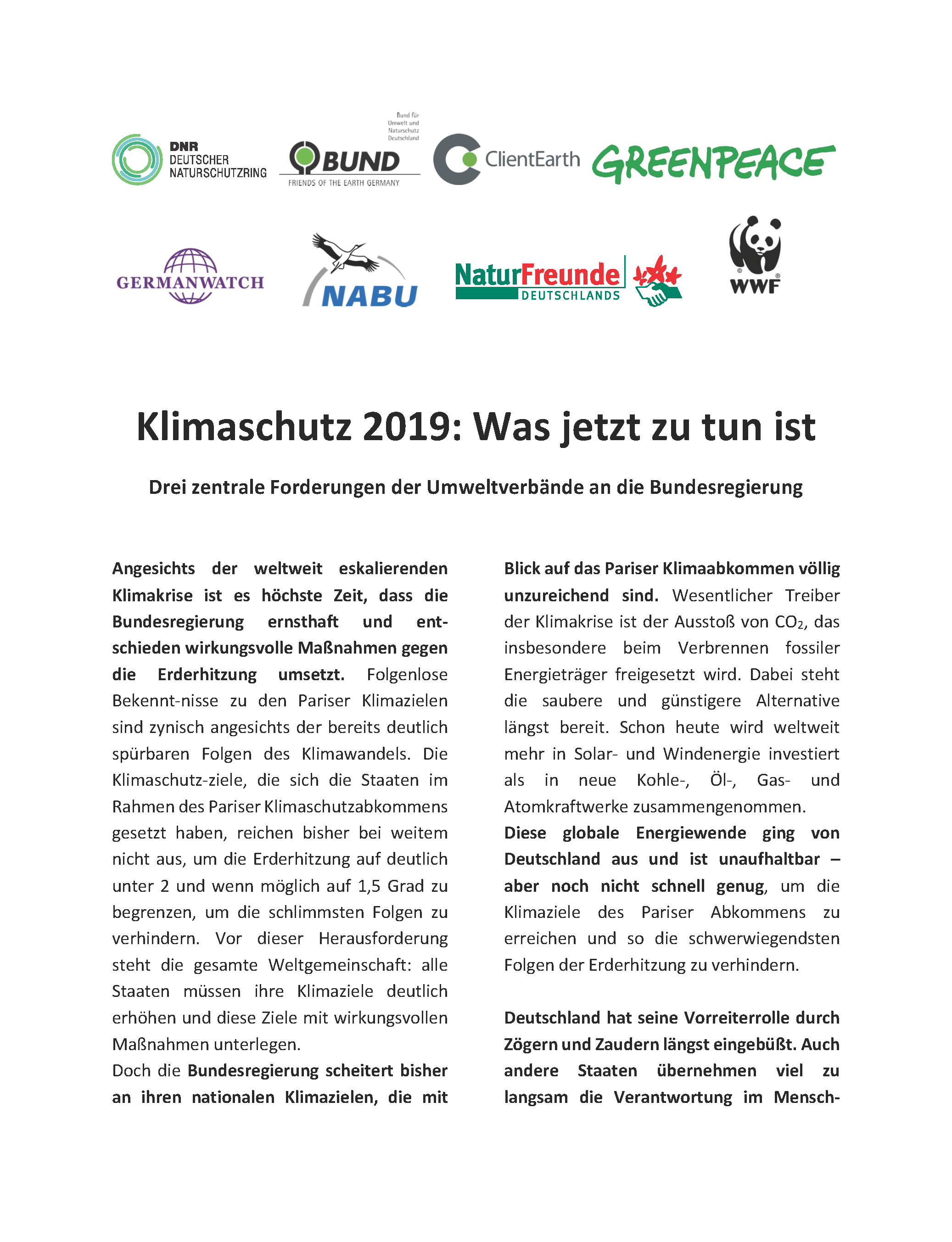 Klimaschutz 2019: Was jetzt zu tun ist | Germanwatch e.V.